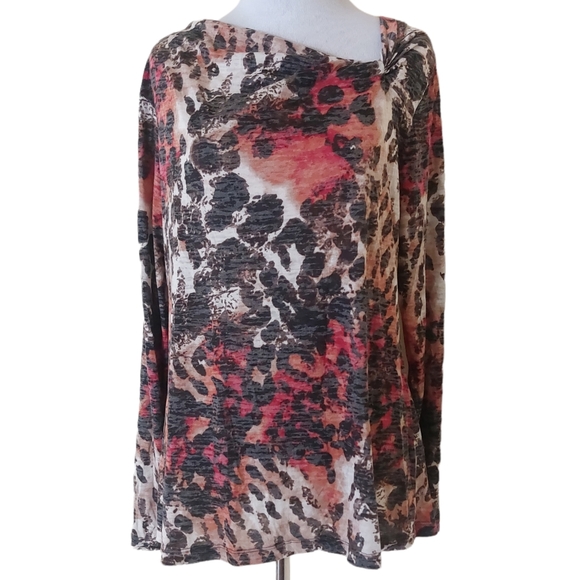 Chaus | Tops | Chaus Womens Large Orange Red Leopard Fall Colors Long ...
